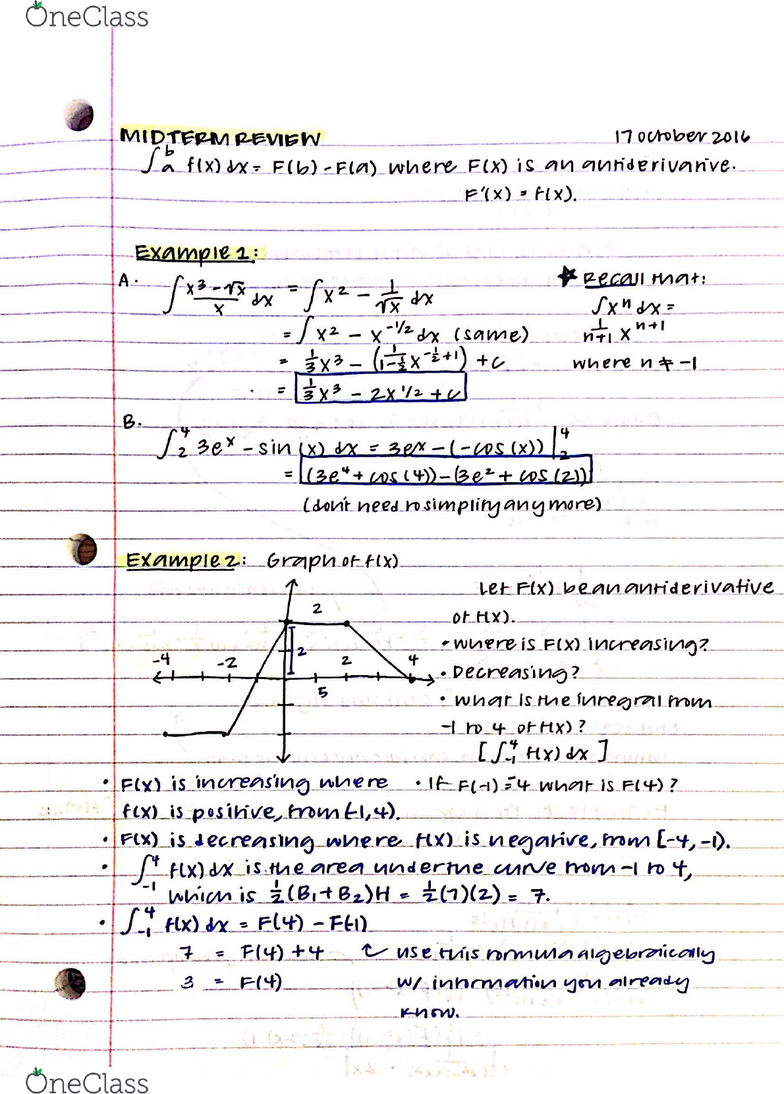 MATH 10B Midterm: Midterm Review - OneClass